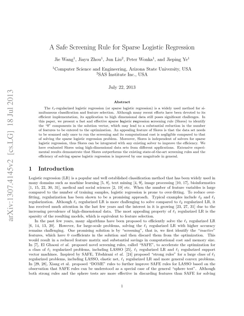 A Safe Screening Rule for Sparse Logistic Regression | DeepAI
