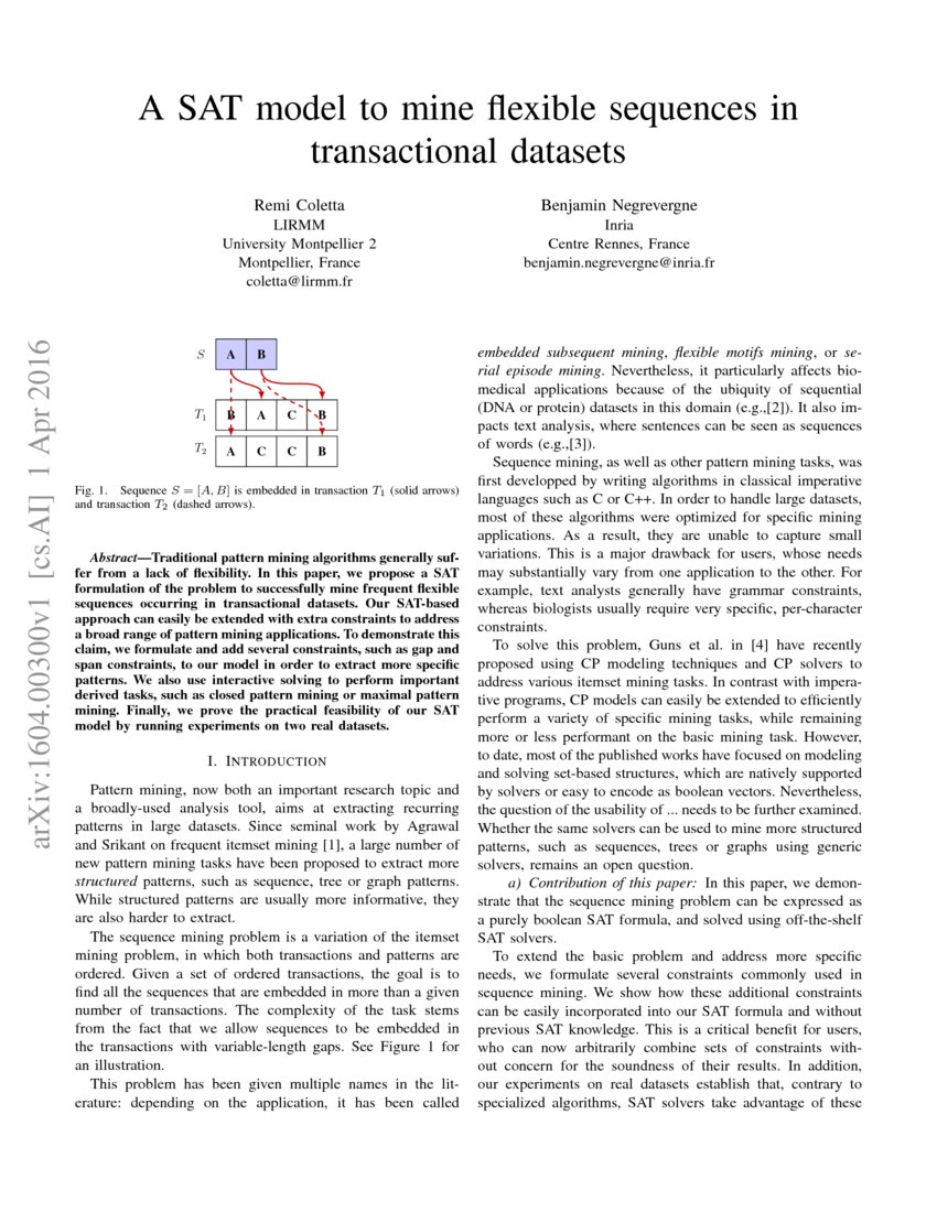 A SAT model to mine flexible sequences in transactional datasets | DeepAI