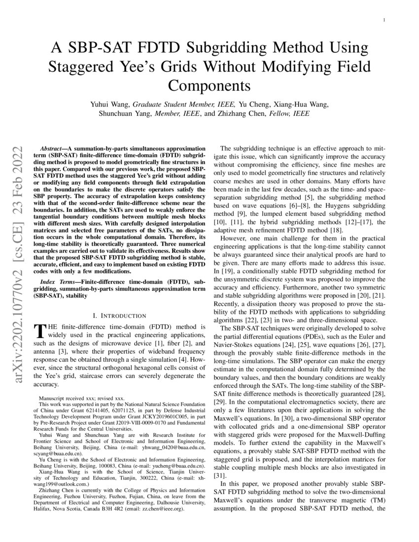 A SBP-SAT FDTD Subgridding Method Using Staggered Yee's Grids Without ...