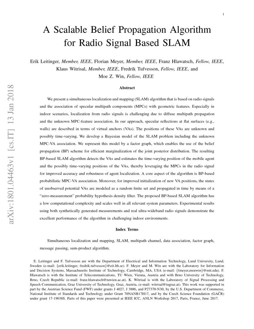 A Scalable Belief Propagation Algorithm For Radio Signal Based Slam Deepai