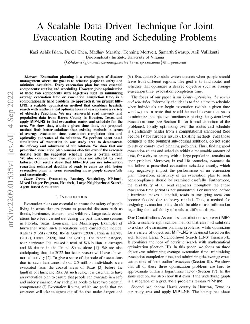 A Scalable Data-Driven Technique for Joint Evacuation Routing and ...