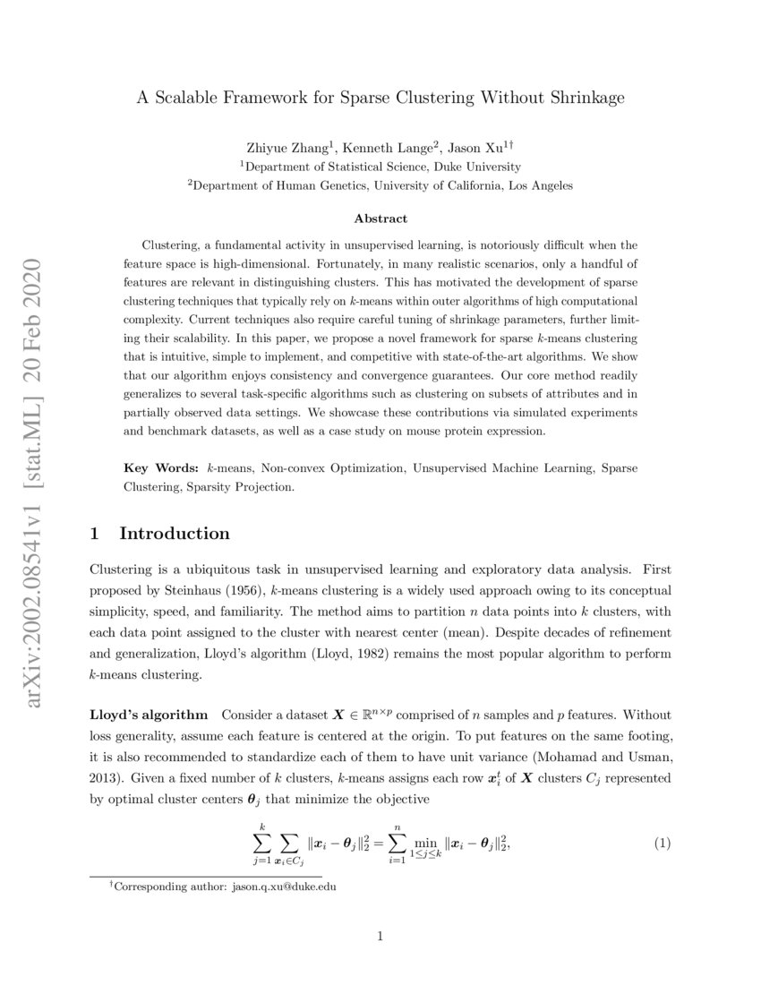 A Scalable Framework For Sparse Clustering Without Shrinkage Deepai 1673