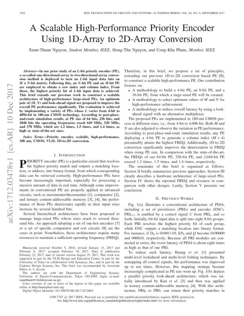 A Scalable High-Performance Priority Encoder Using 1D-Array to 2D-Array Conversion | DeepAI