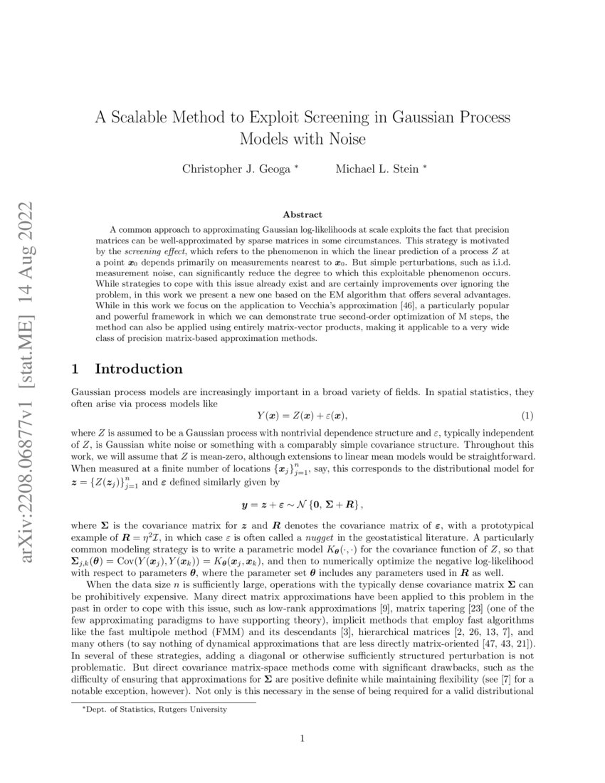 A Scalable Method To Exploit Screening In Gaussian Process Models With Noise Deepai