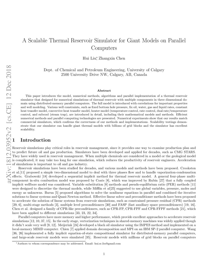 A Scalable Thermal Reservoir Simulator for Giant Models on Parallel Computers | DeepAI