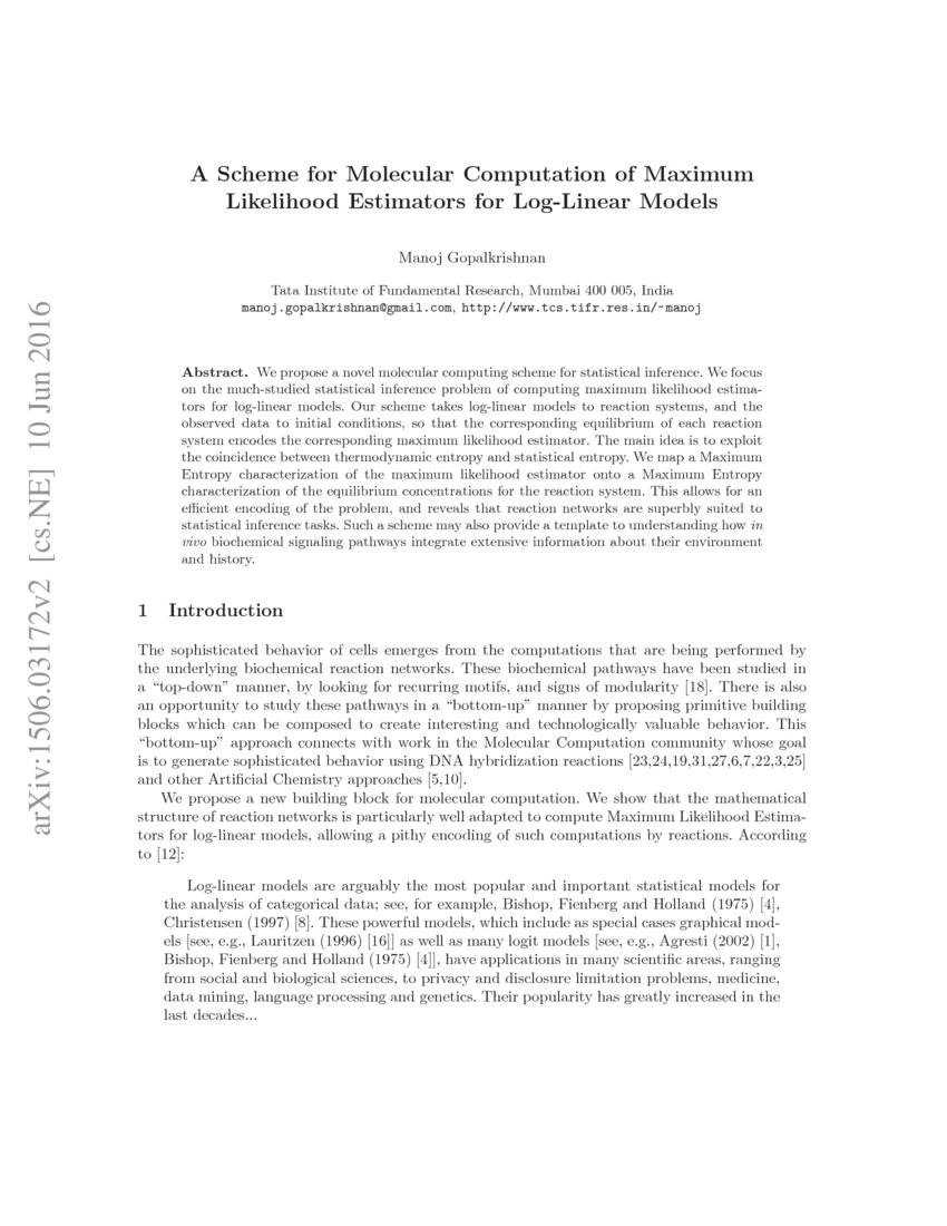 A Scheme For Molecular Computation Of Maximum Likelihood Estimators For