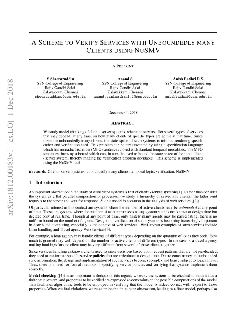 A Scheme to Verify Services with Unboundedly many Clients using NuSMV ...