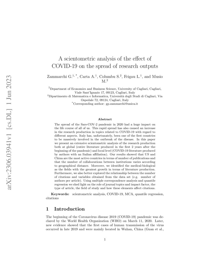 A scientometric analysis of the effect of COVID-19 on the spread of research outputs | DeepAI