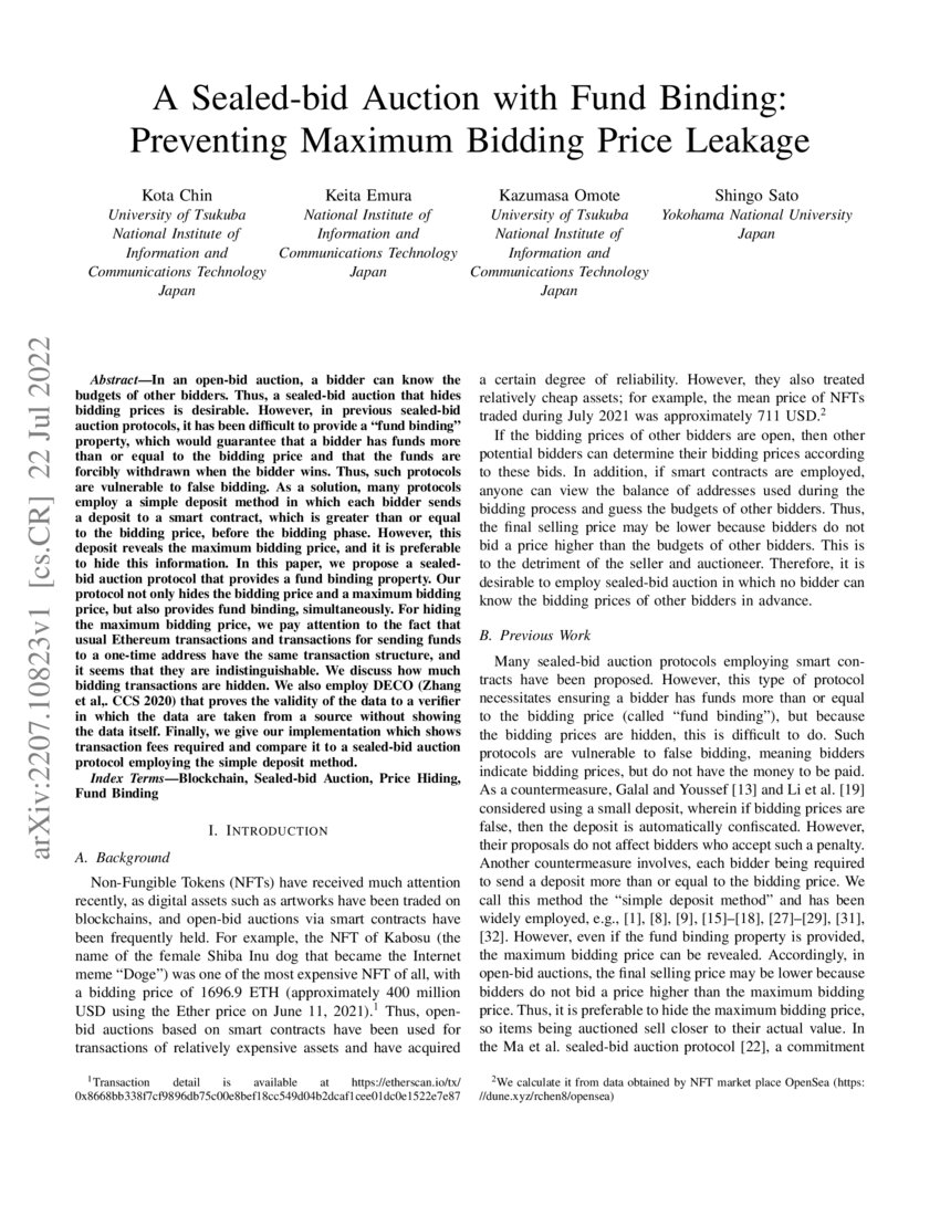 A Sealed-bid Auction with Fund Binding: Preventing Maximum Bidding ...