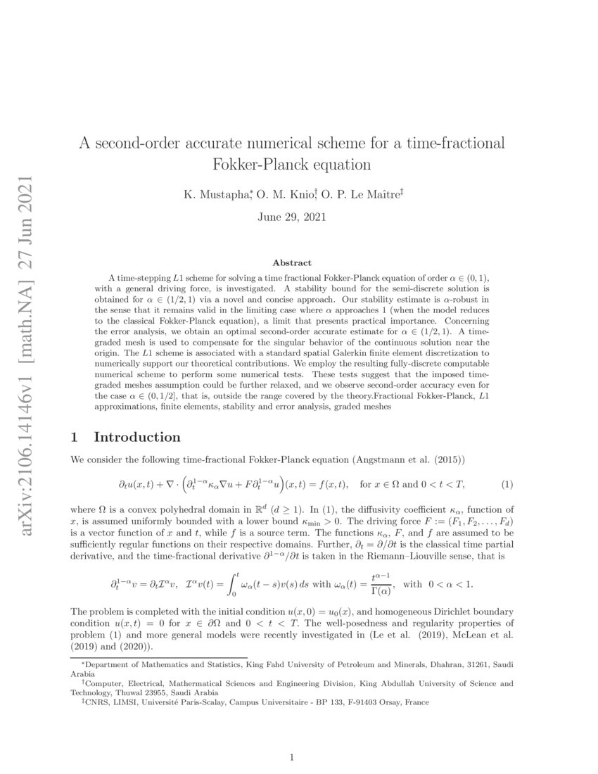 A Second Order Accurate Numerical Scheme For A Time Fractional Fokker