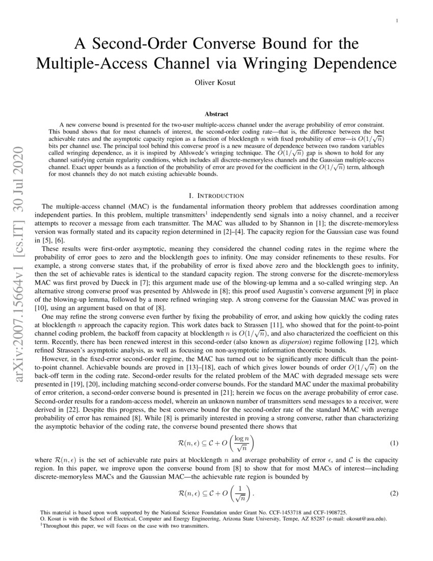 A Second-Order Converse Bound for the Multiple-Access Channel via Wringing Dependence | DeepAI