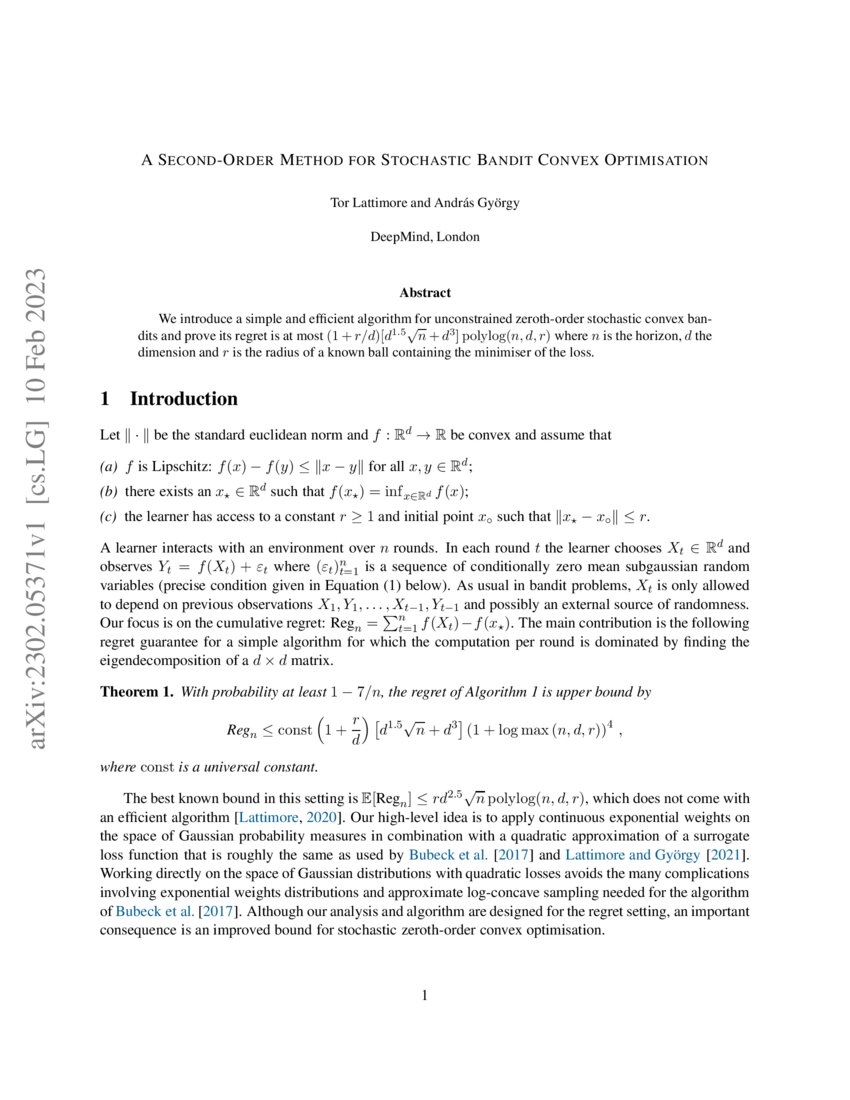 A Second Order Method For Stochastic Bandit Convex Optimisation Deepai