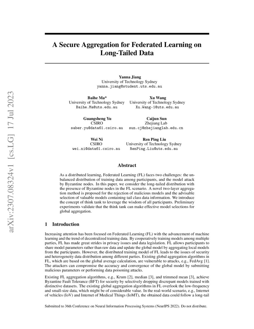 A Secure Aggregation for Federated Learning on Long-Tailed Data | DeepAI