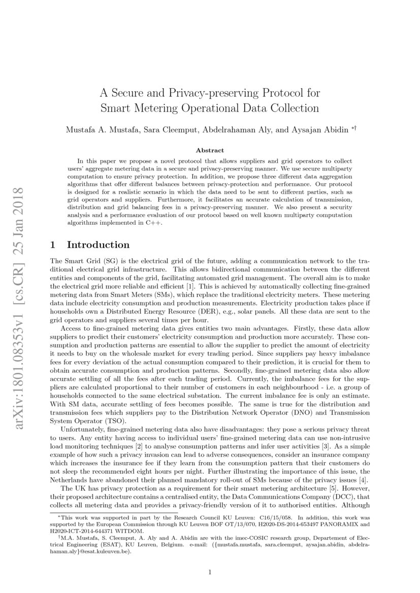 A Secure And Privacy Preserving Protocol For Smart Metering Operational