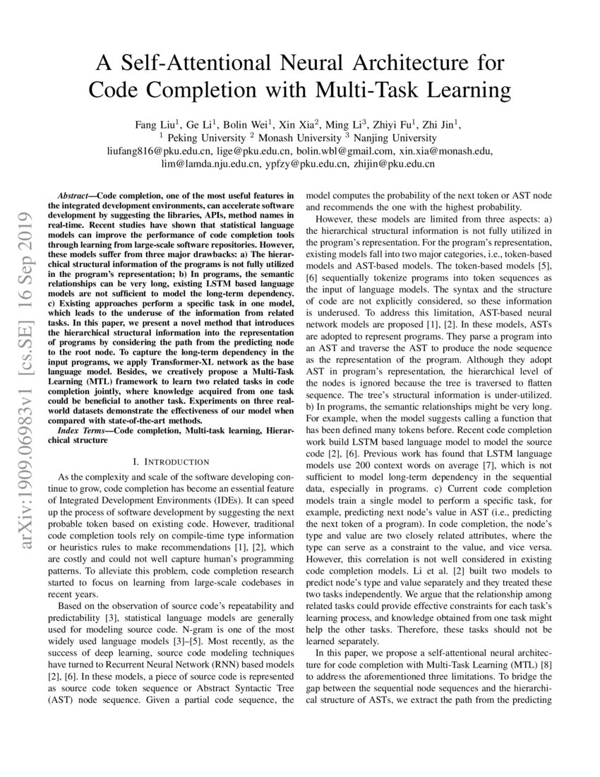 A Self-Attentional Neural Architecture for Code Completion with Multi-Task Learning | DeepAI