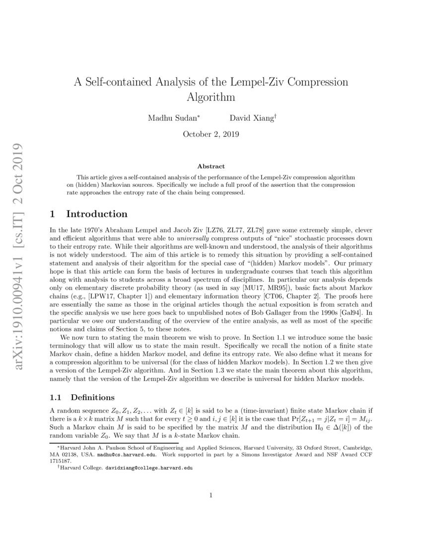 A Self Contained Analysis Of The Lempel Ziv Compression Algorithm Deepai