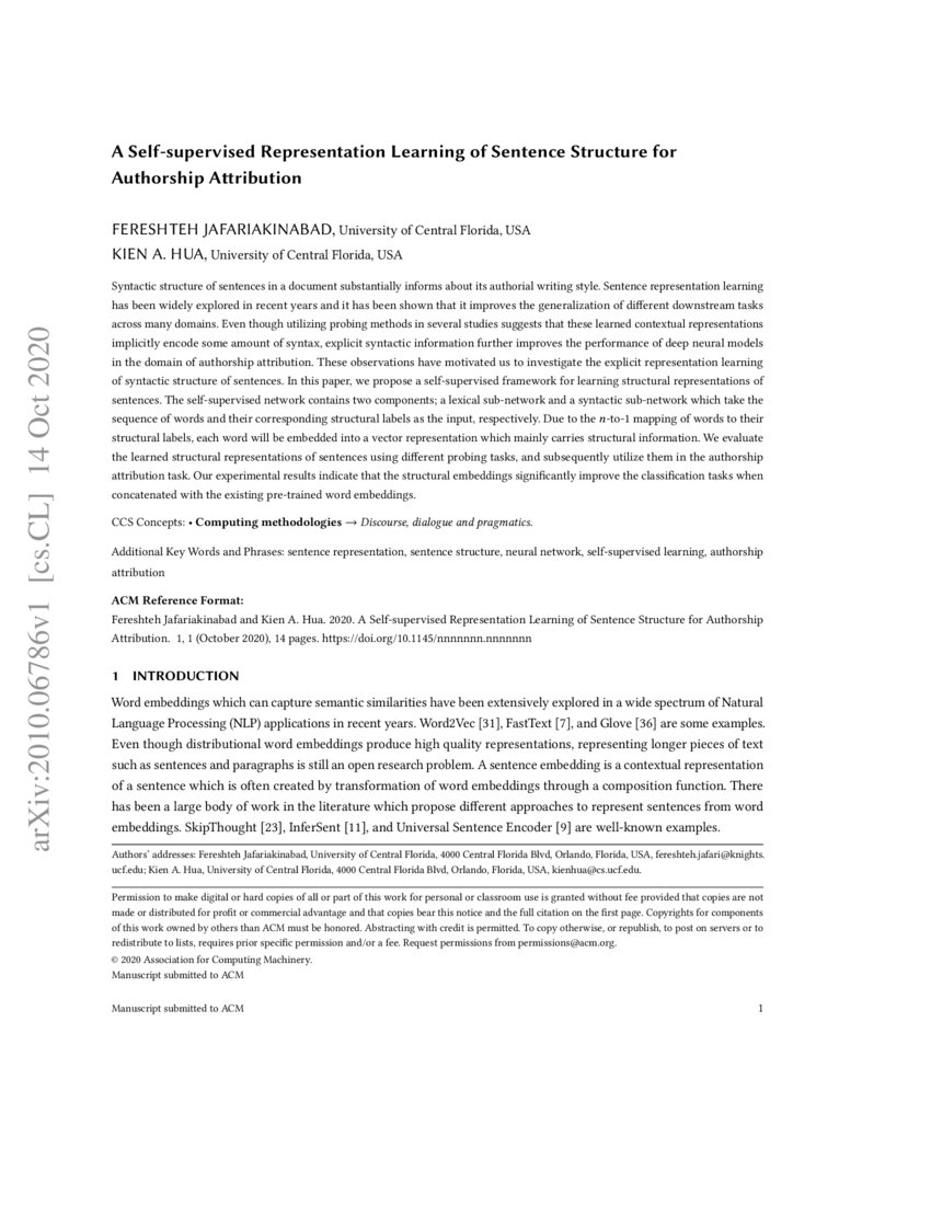 A Self Supervised Representation Learning Of Sentence Structure For