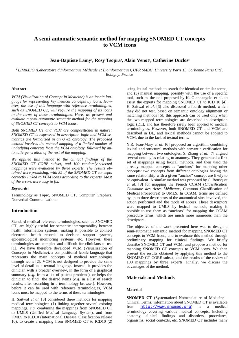 A semi-automatic semantic method for mapping SNOMED CT concepts to VCM ...