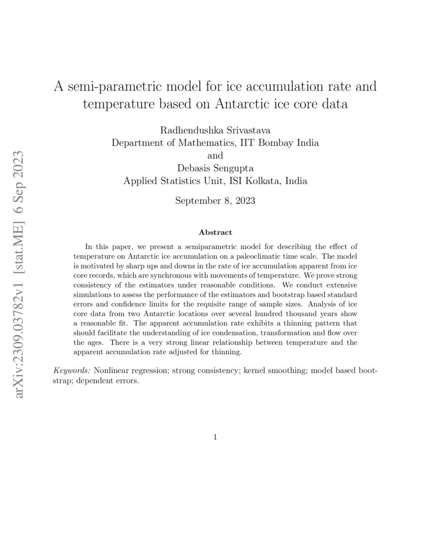 A Semi Parametric Model For Ice Accumulation Rate And Temperature Based On Antarctic Ice Core 