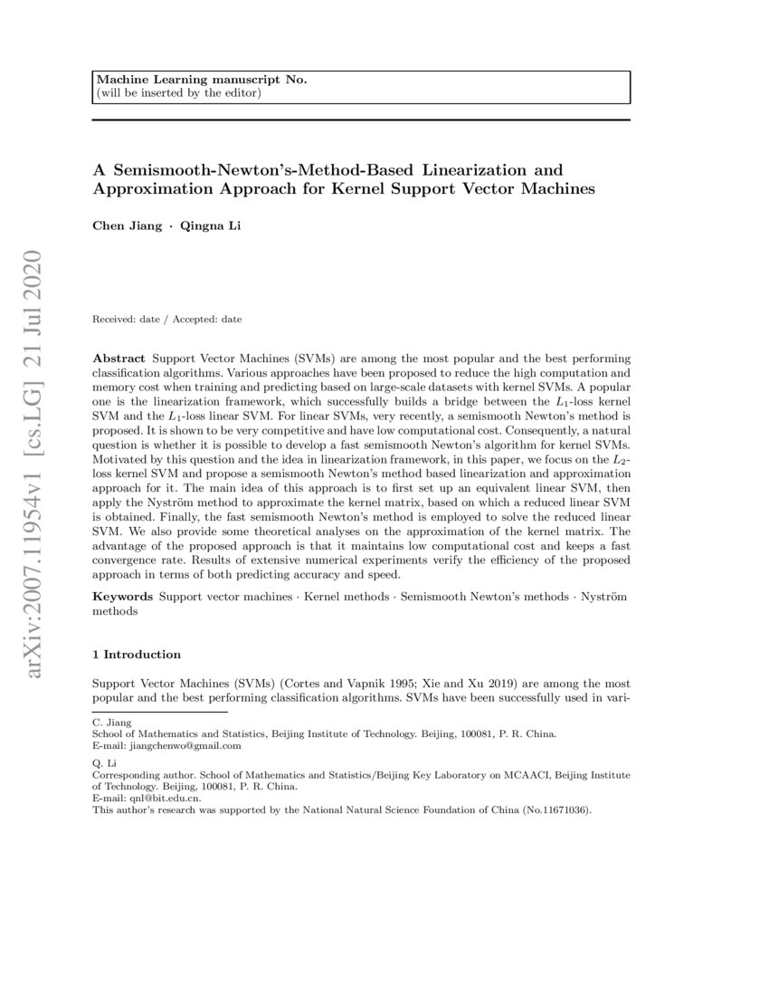 A Semismooth Newtons Method Based Linearization And Approximation Approach For Kernel Support