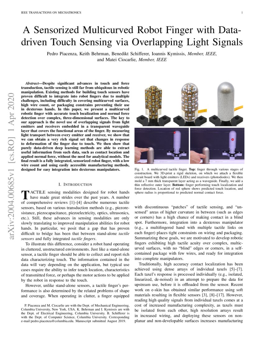 A Sensorized Multicurved Robot Finger with Data-driven Touch Sensing ...