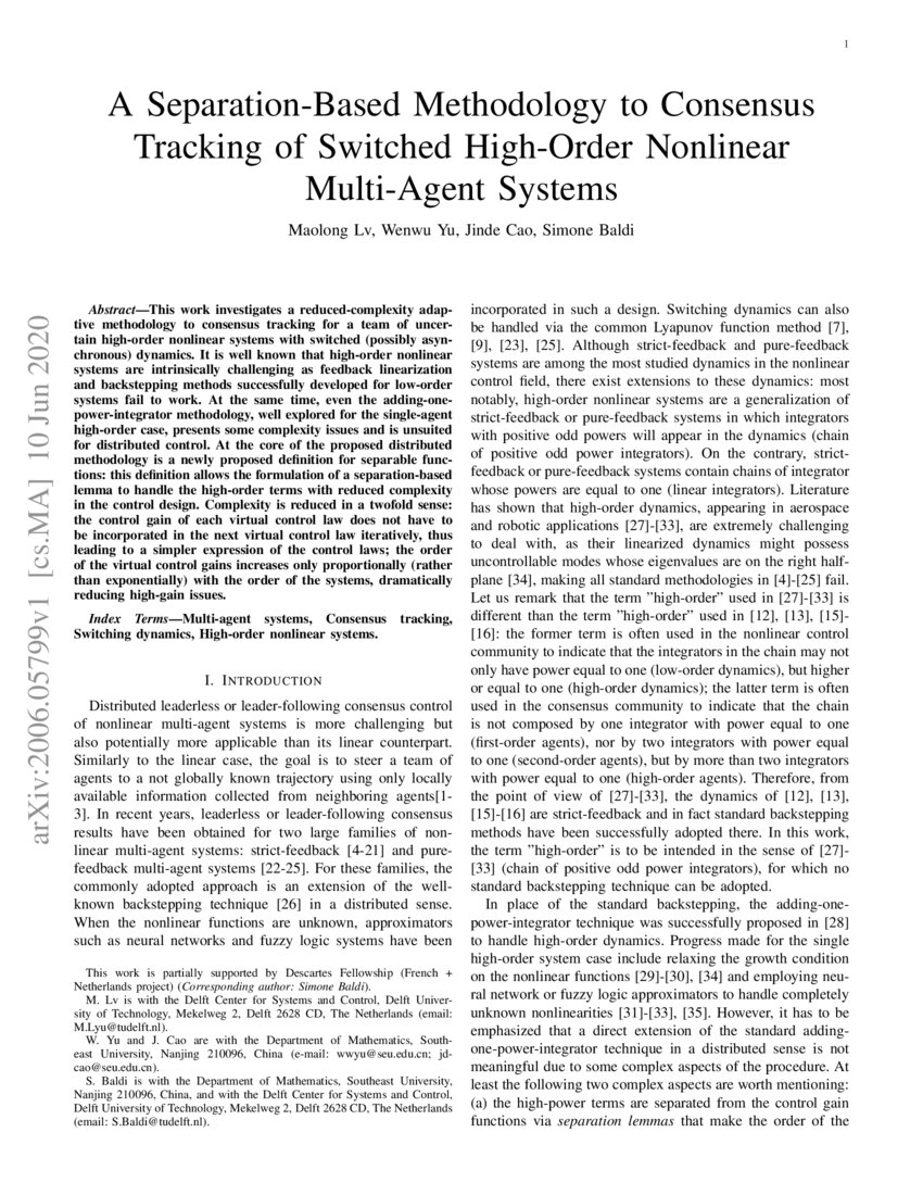 A Separation-Based Methodology to Consensus Tracking of Switched High-Order Nonlinear Multi ...