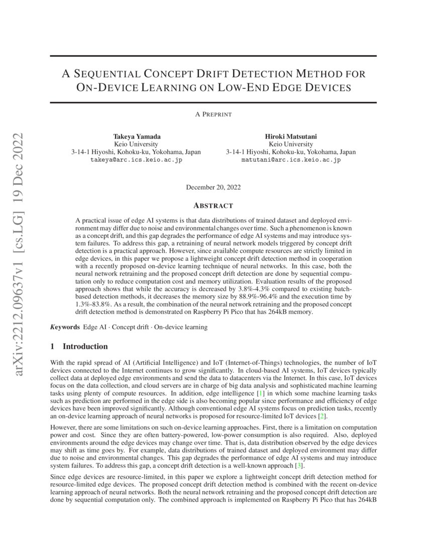 A Sequential Concept Drift Detection Method For On Device Learning On