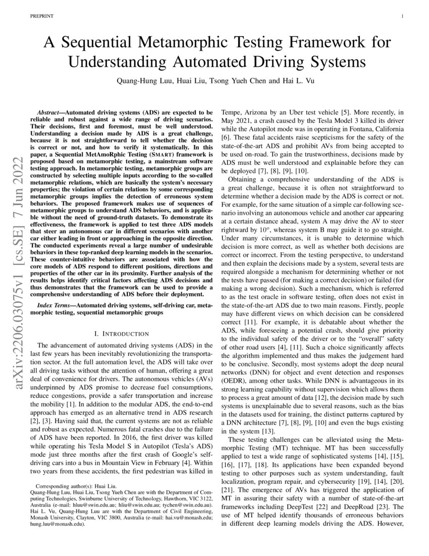 A Sequential Metamorphic Testing Framework For Understanding Automated Driving Systems Deepai