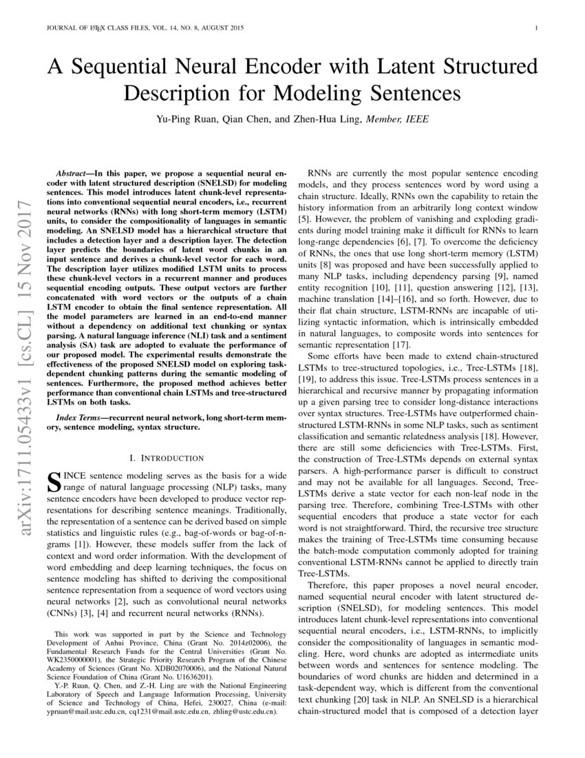 A Sequential Neural Encoder With Latent Structured Description For Modeling Sentences Deepai