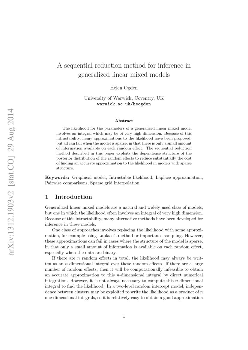 A sequential reduction method for inference in generalized linear mixed models | DeepAI