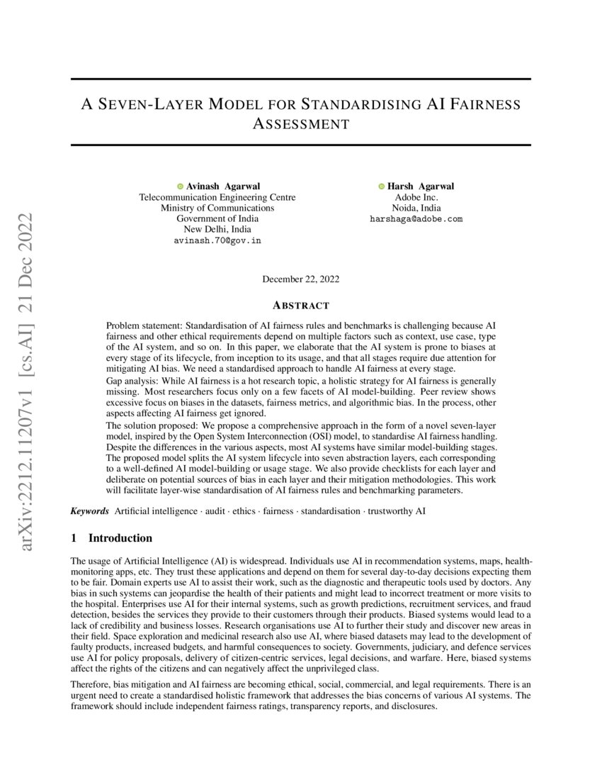 A Seven-Layer Model for Standardising AI Fairness Assessment | DeepAI