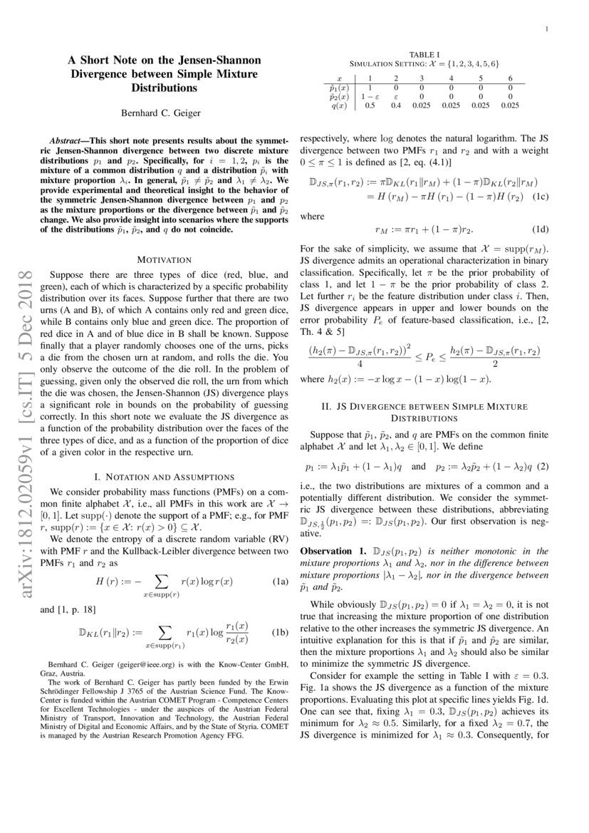A Short Note On The Jensen Shannon Divergence Between Simple Mixture 