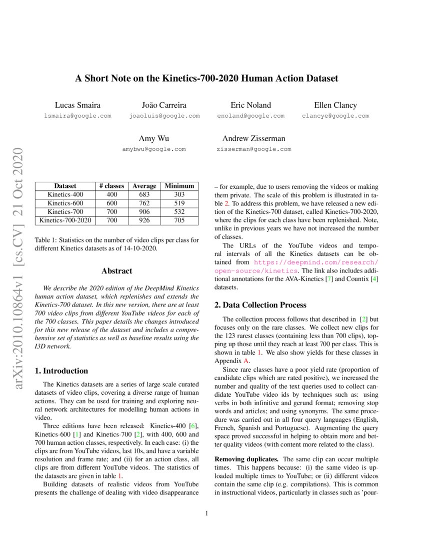A Short Note on the Kinetics-700-2020 Human Action Dataset | DeepAI