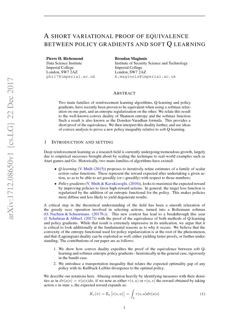 A short variational proof of equivalence between policy gradients and ...