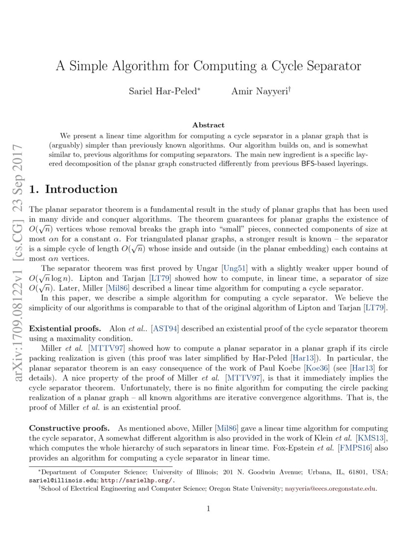 A Simple Algorithm for Computing a Cycle Separator | DeepAI