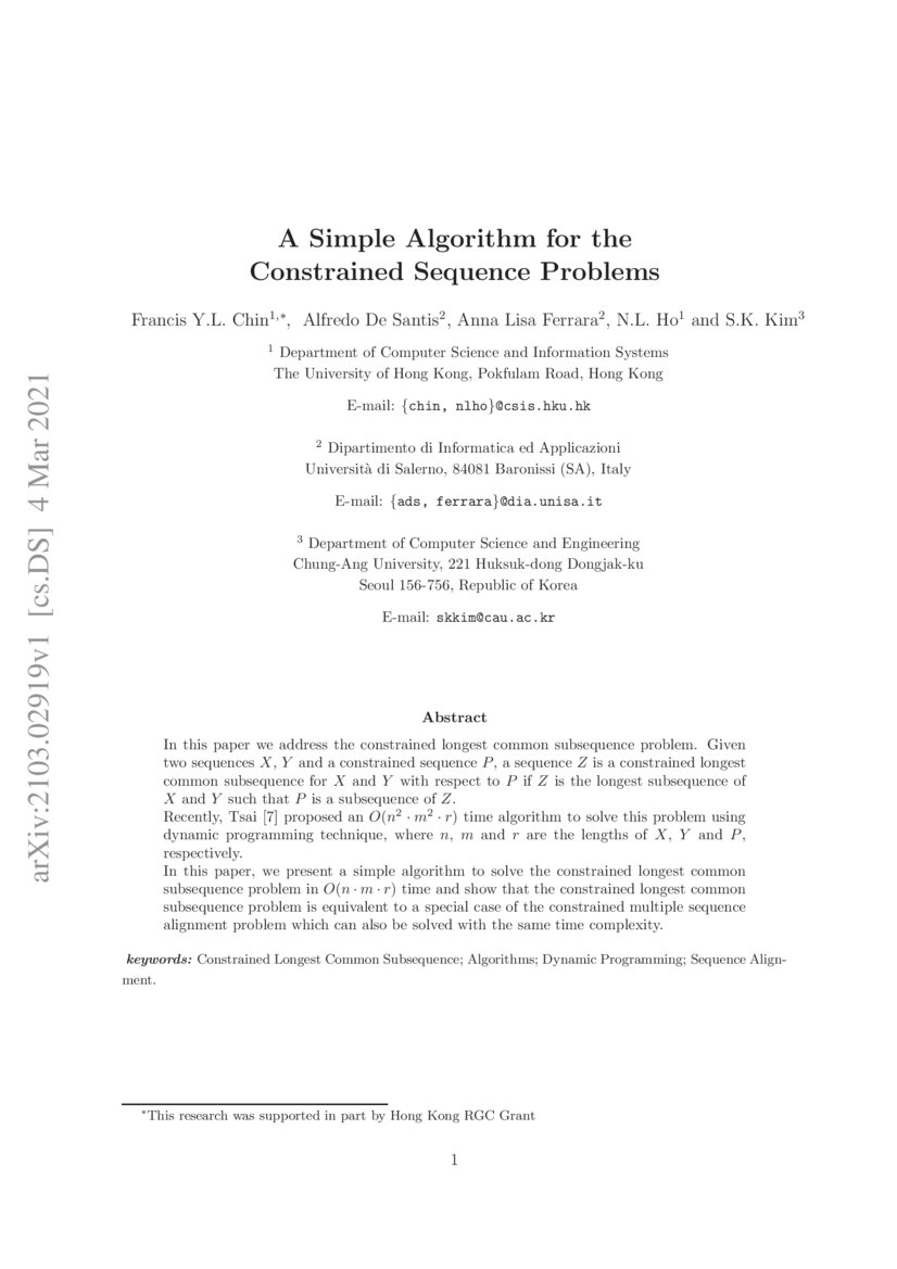 A Simple Algorithm For The Constrained Sequence Problems Deepai 4412