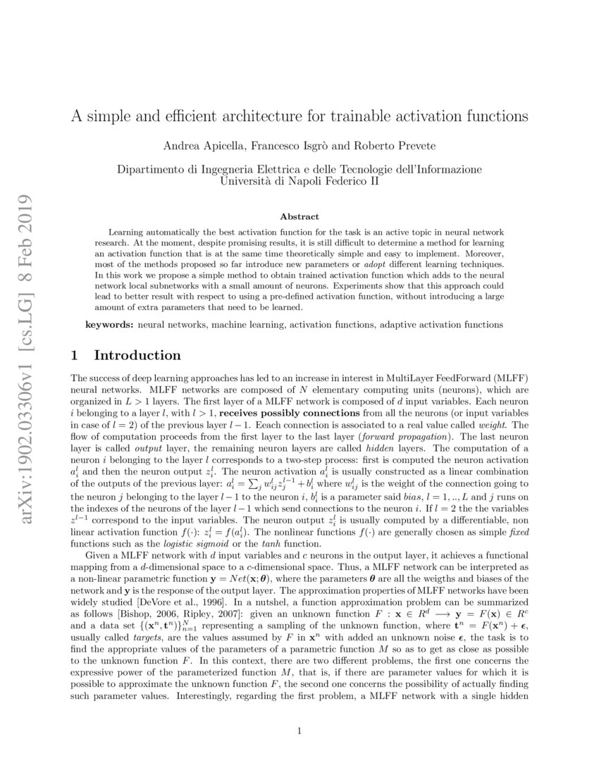 A simple and efficient architecture for trainable activation functions ...