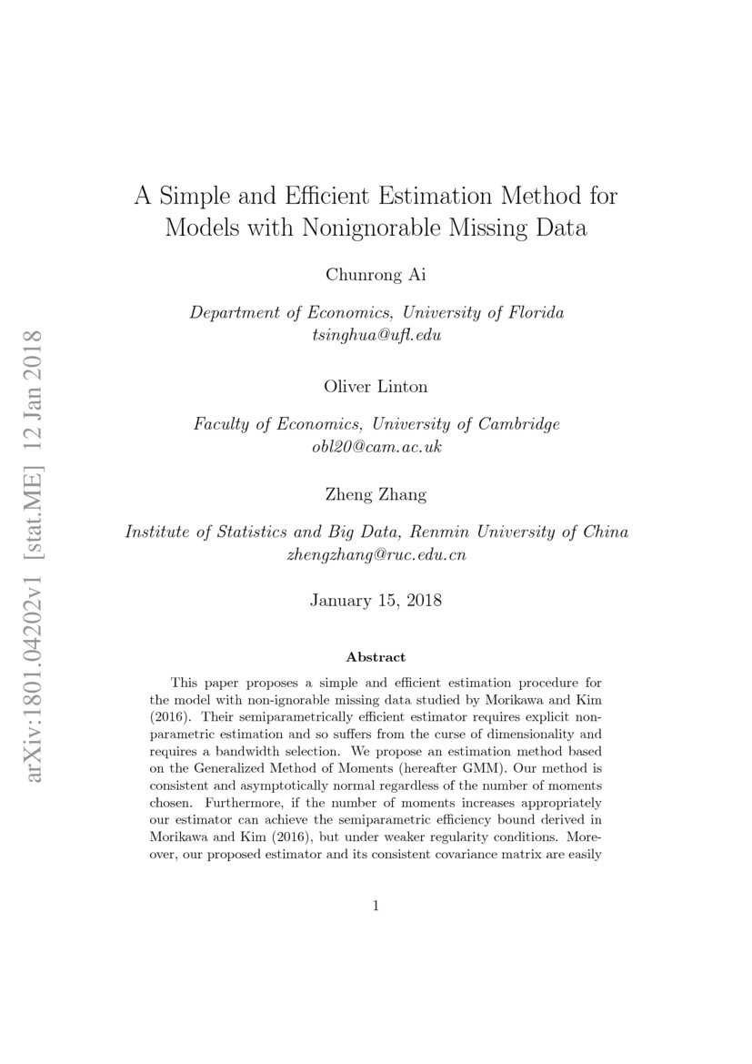 A Simple And Efficient Estimation Method For Models With Nonignorable