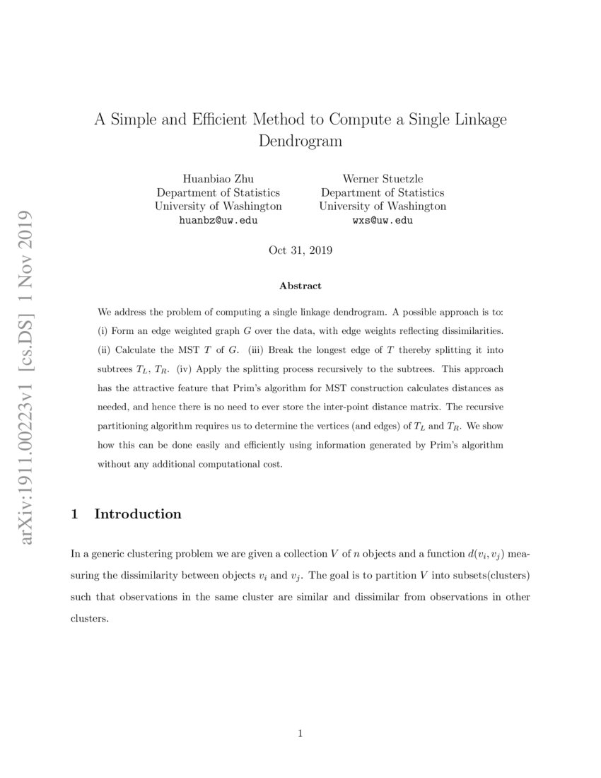 A Simple and Efficient Method to Compute a Single Linkage Dendrogram ...