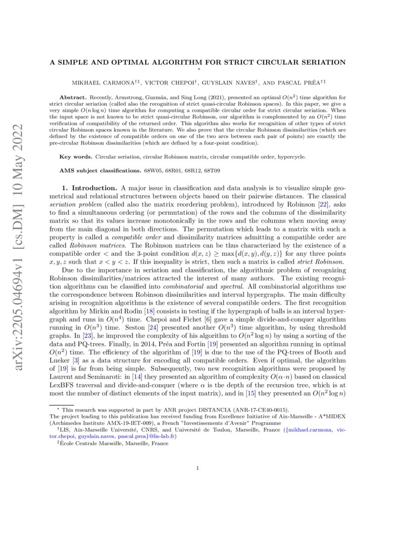 A simple and optimal algorithm for strict circular seriation | DeepAI