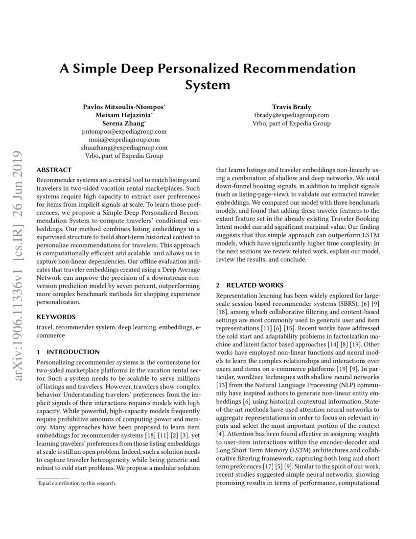 A Simple Deep Personalized Recommendation System | DeepAI