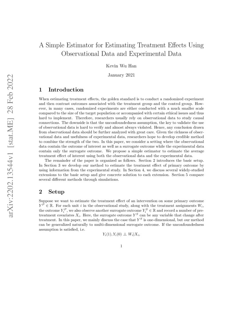 A Simple Estimator For Estimating Treatment Effects Using Observational