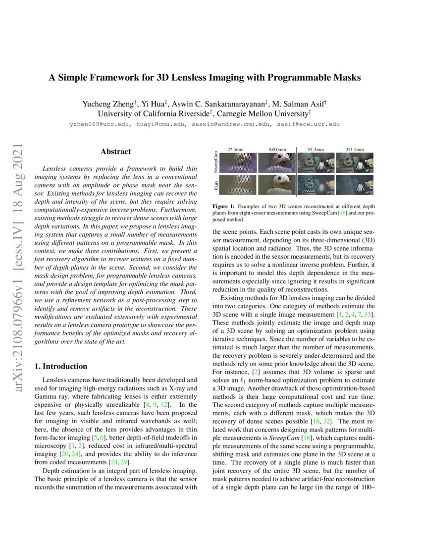 A Simple Framework for 3D Lensless Imaging with Programmable Masks | DeepAI