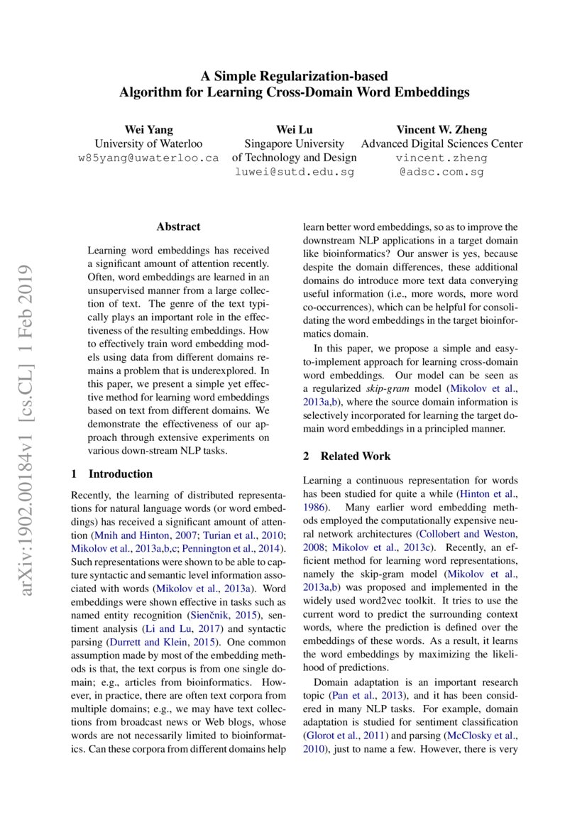 A Simple Regularization Based Algorithm For Learning Cross Domain Word Embeddings Deepai
