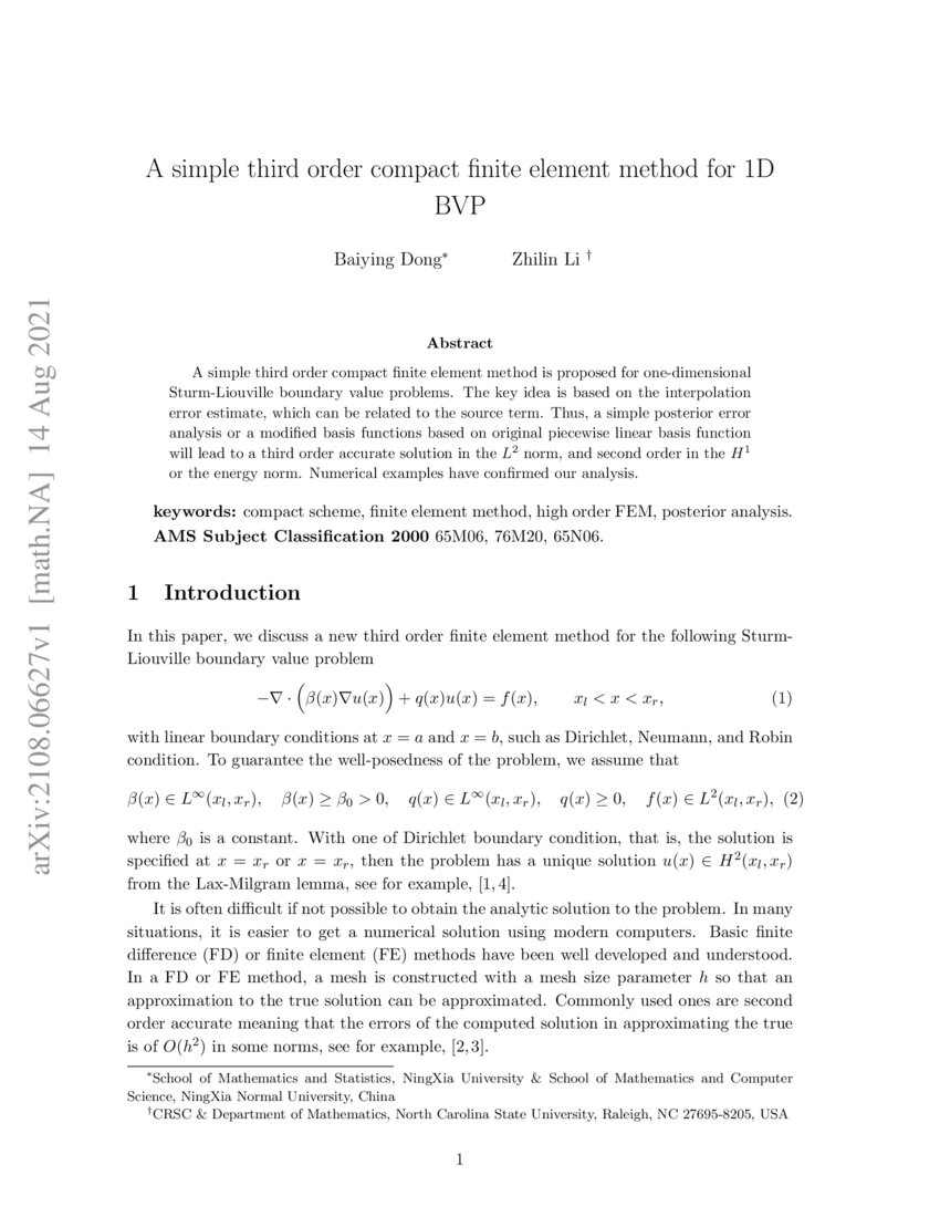 A simple third order compact finite element method for 1D BVP | DeepAI