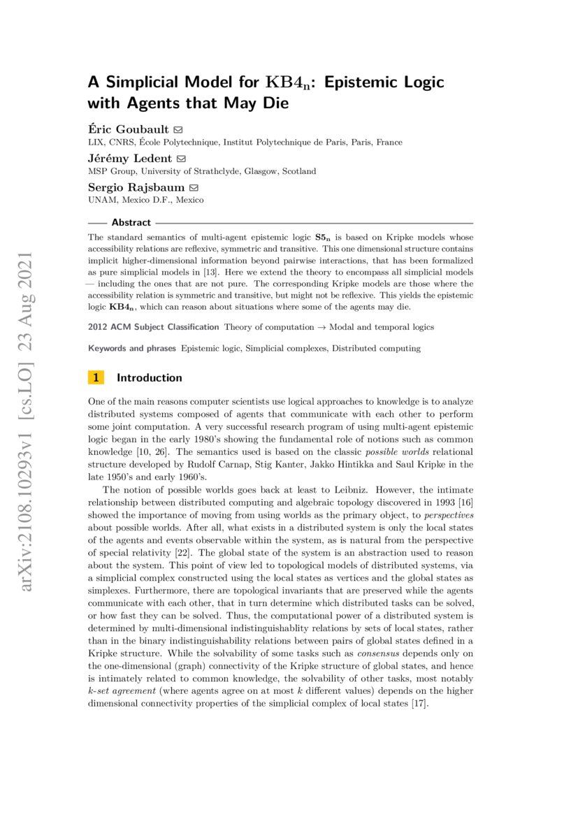 A Simplicial Model for KB4_n: Epistemic Logic with Agents that May Die | DeepAI