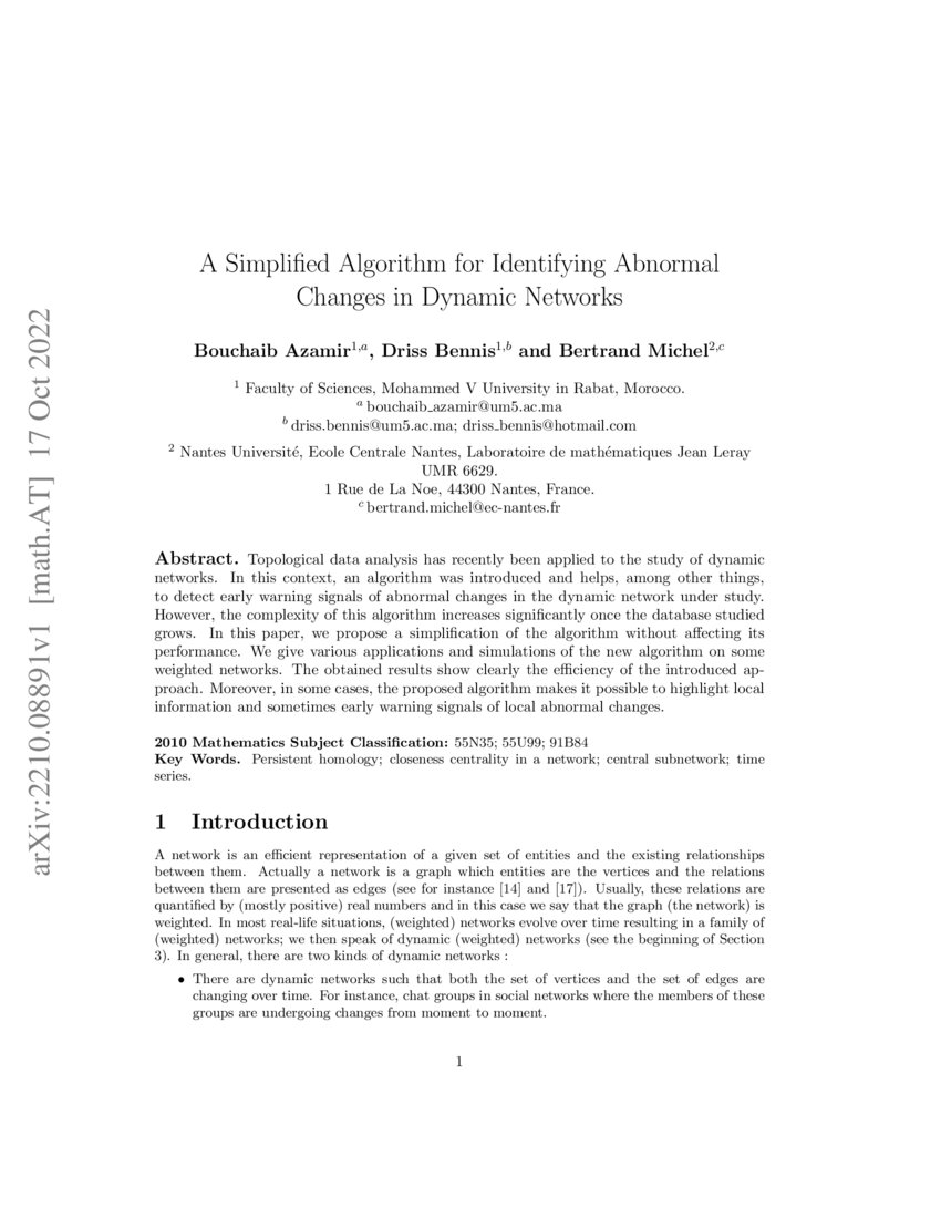A Simplified Algorithm for Identifying Abnormal Changes in Dynamic Networks | DeepAI