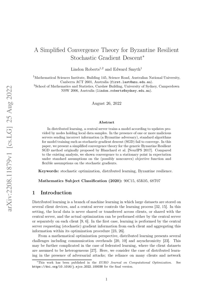 A Simplified Convergence Theory For Byzantine Resilient Stochastic