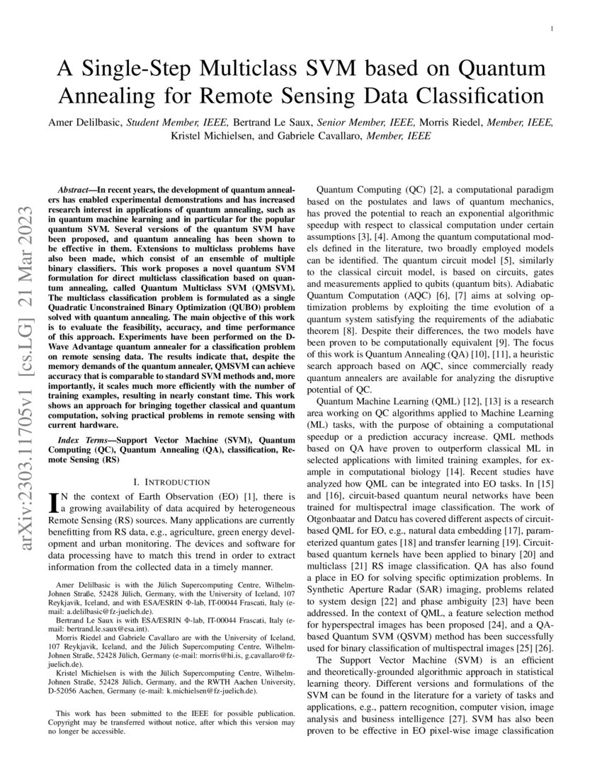 A Single-Step Multiclass SVM based on Quantum Annealing for Remote ... A Single-Step Multiclass SVM based on Quantum Annealing for Remote ...