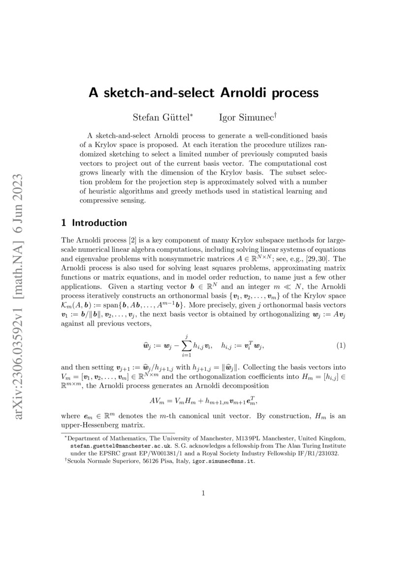 A sketch-and-select Arnoldi process | DeepAI